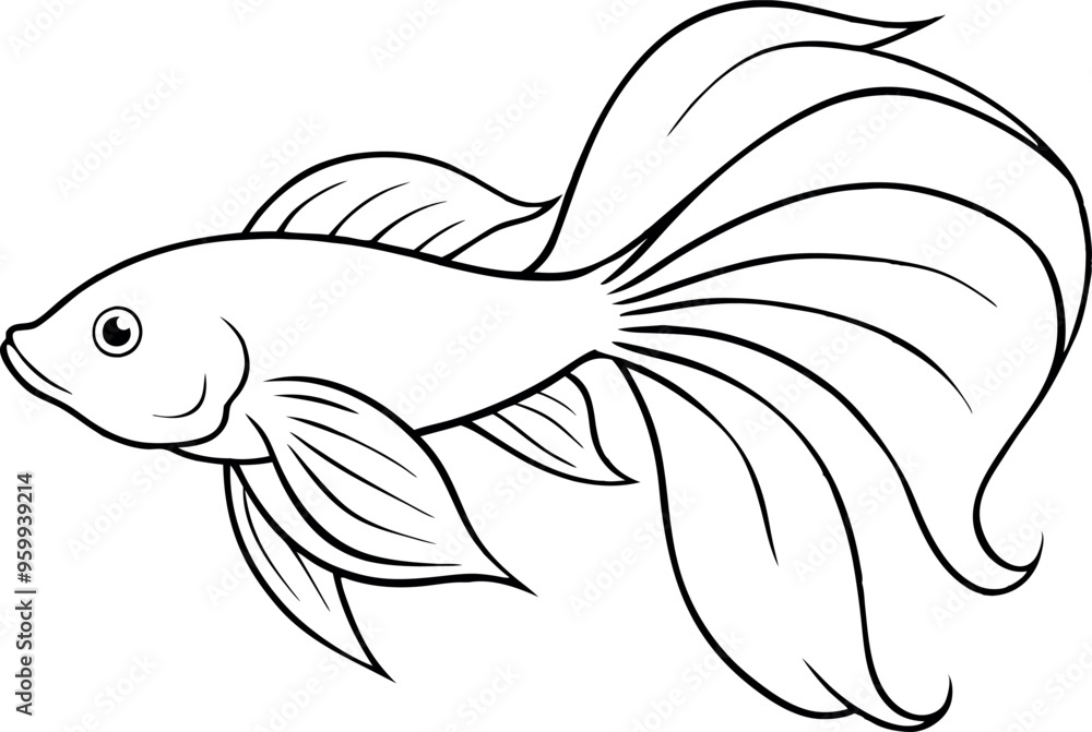 Elegant Betta Fish Line Drawing Showcasing Graceful Fins and Flowing ...