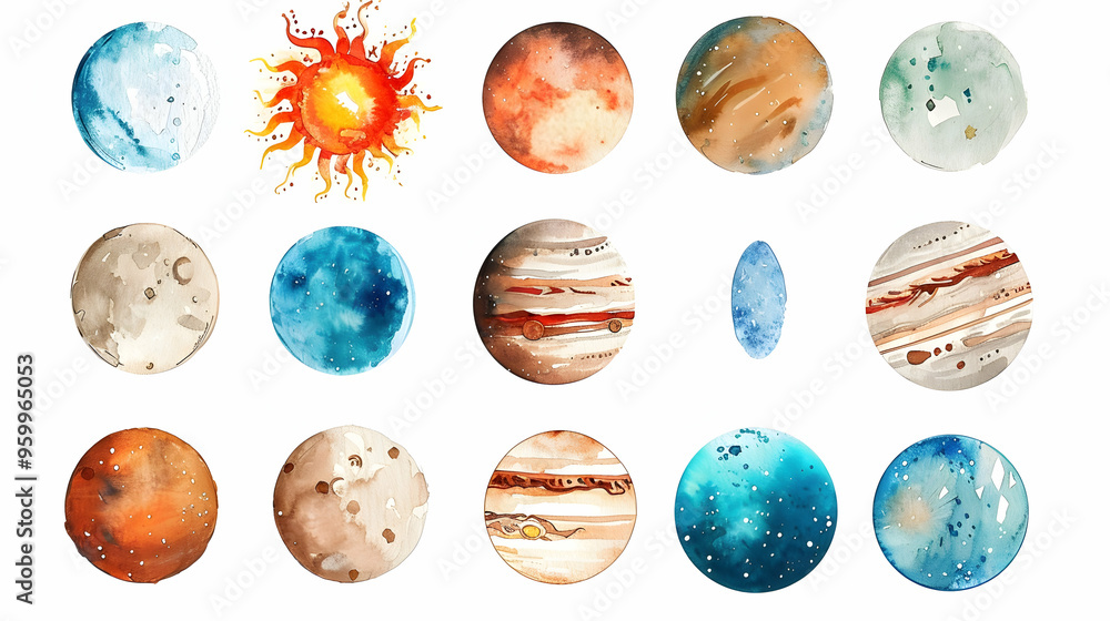 Planets of the Solar System watercolour poster set. Watercolor planet ...