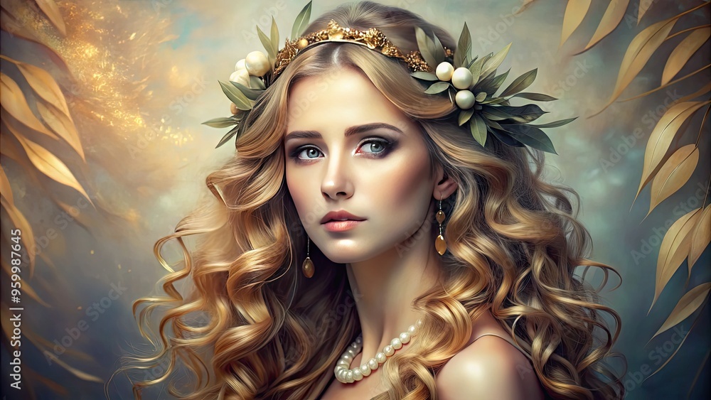 Ethereal goddess with flawless skin and long, curly golden hair ...