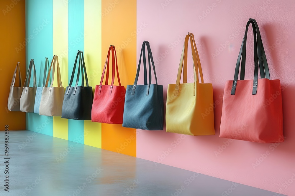 minimalist mockup array of earthtoned canvas tote bags arranged on ...