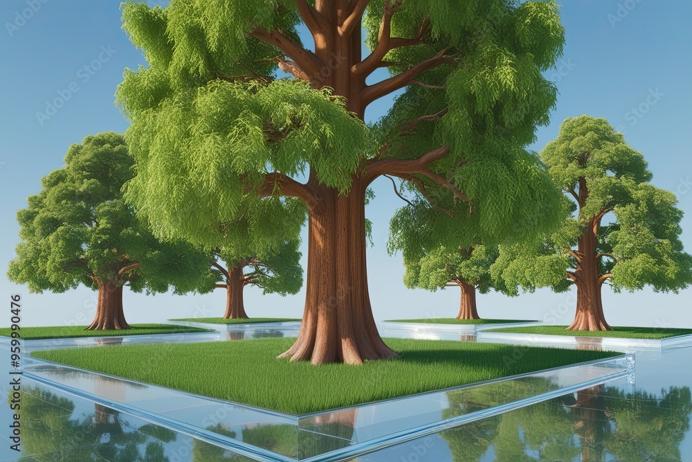 Expansive Timber Trees with Vibrant Greenery on Transparent Surfaces in ...