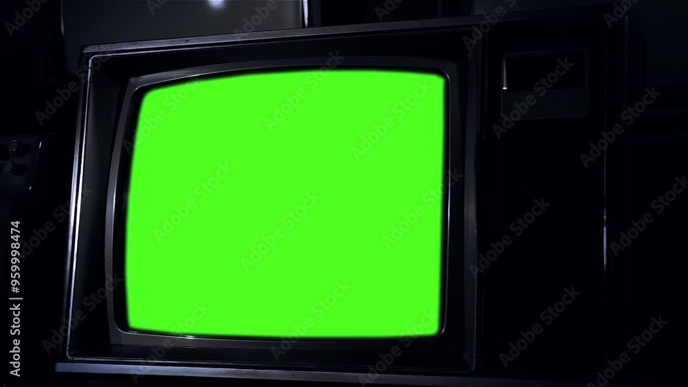 Old TV Green screen. Old television with green background isolated on ...