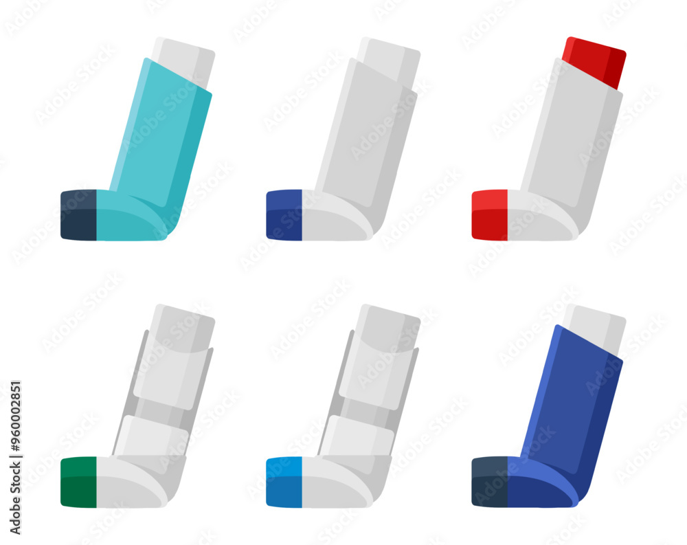 Asthma inhalers for different quick relievers, flat design Stock Vector ...