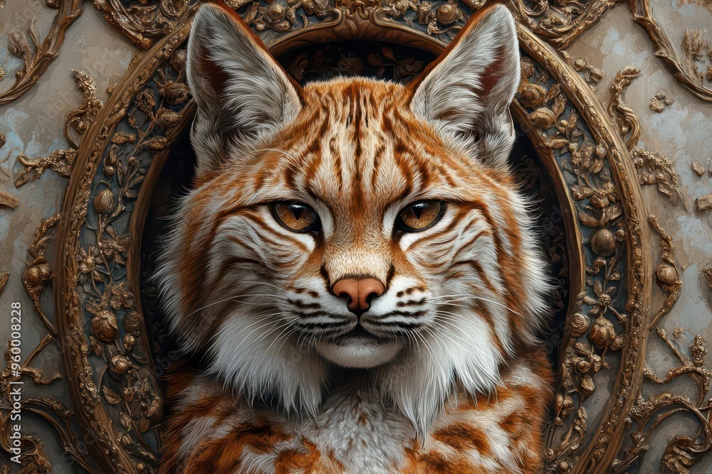 striking digital illustration of an anthropomorphic bobcat head ...