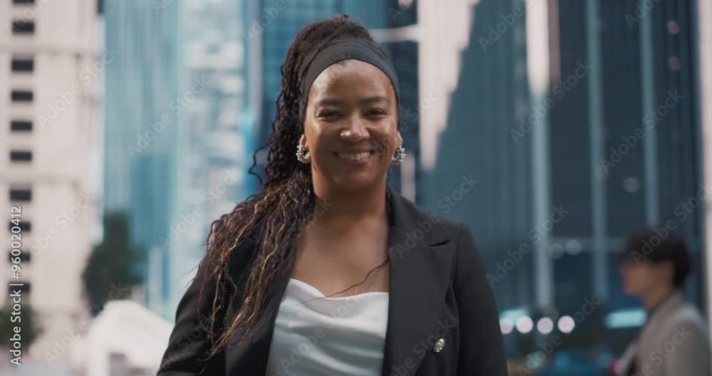 African Female Professional Posing for Camera on a City Street, Her ...