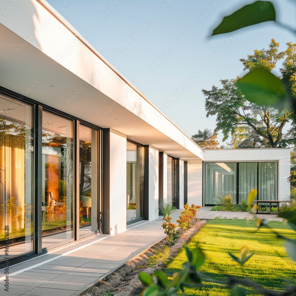 nursing home architecture white white facade and large windows Stock ...