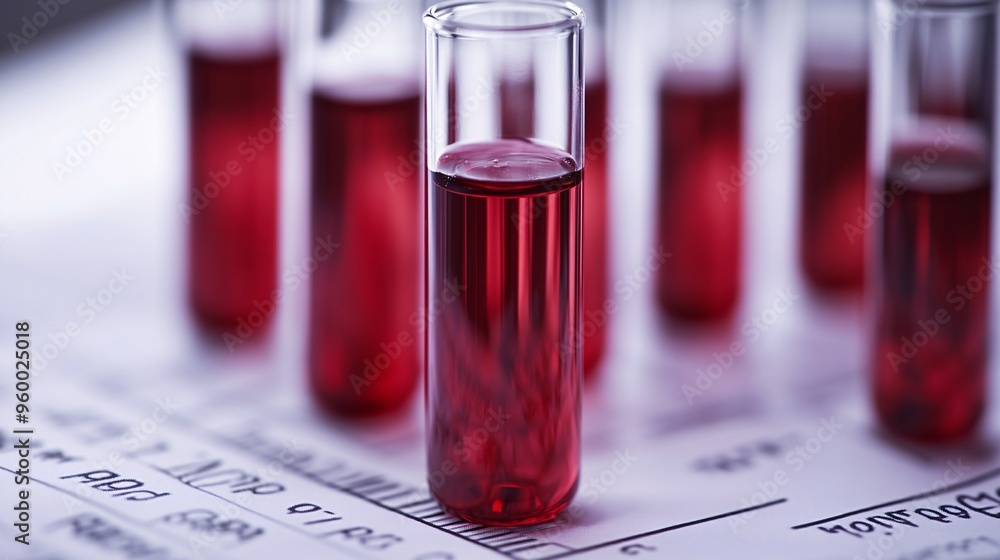 Hemoglobin typing test results displayed on a medical report, focused ...