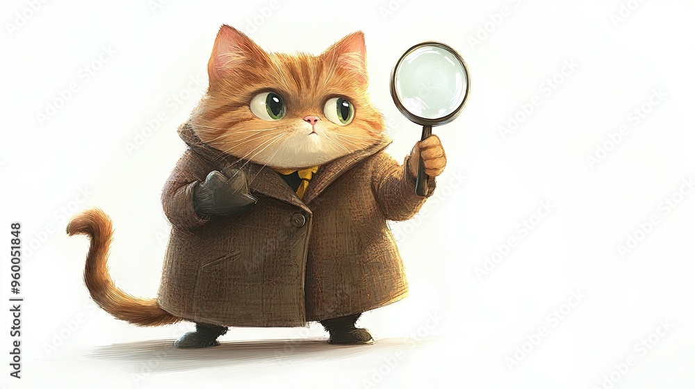 Cartoonized anthropomorphic cat with elegant attire, wearing a bow and ...