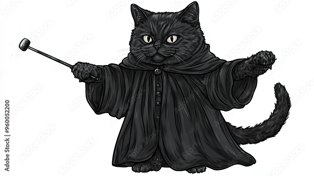 Cartoonized anthropomorphic cat in elegant attire and bowler hat ...