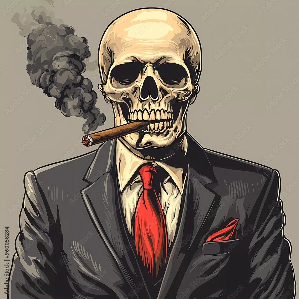 Illustration of a mafia gangster human skull character wearing a suit ...