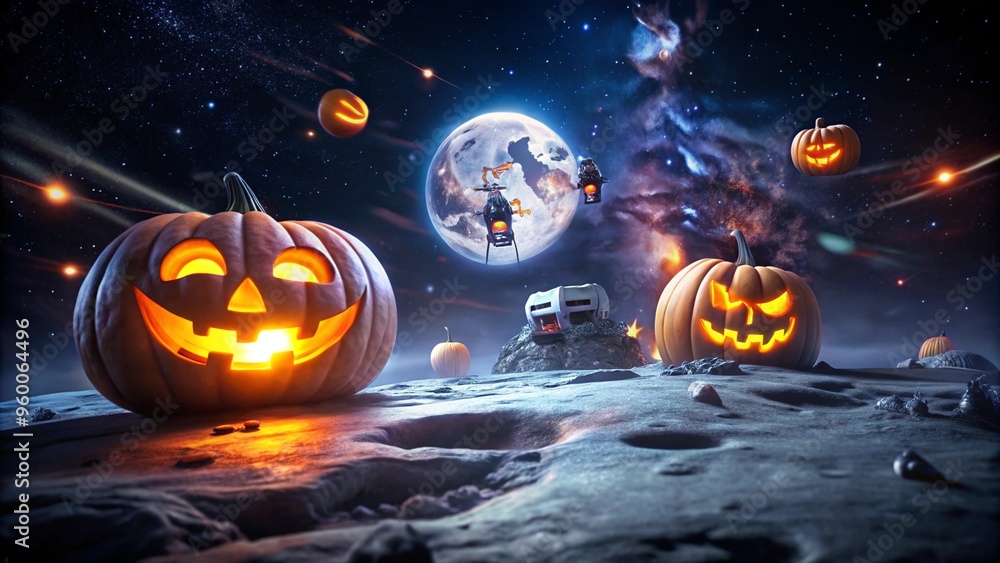 Halloween in Space background for advertising Holiday Pumpkin ghost ...