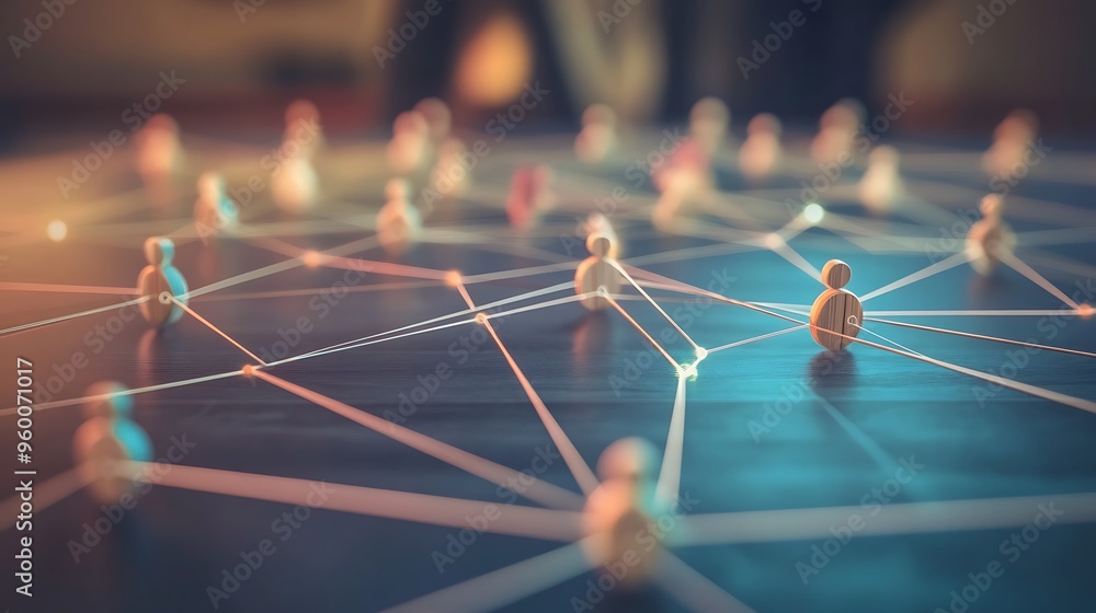 Connecting People in a Digital Network with Glowing Nodes Representing ...