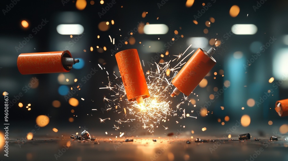 Detailed close-up of red Chinese firecrackers being lit, with the ...