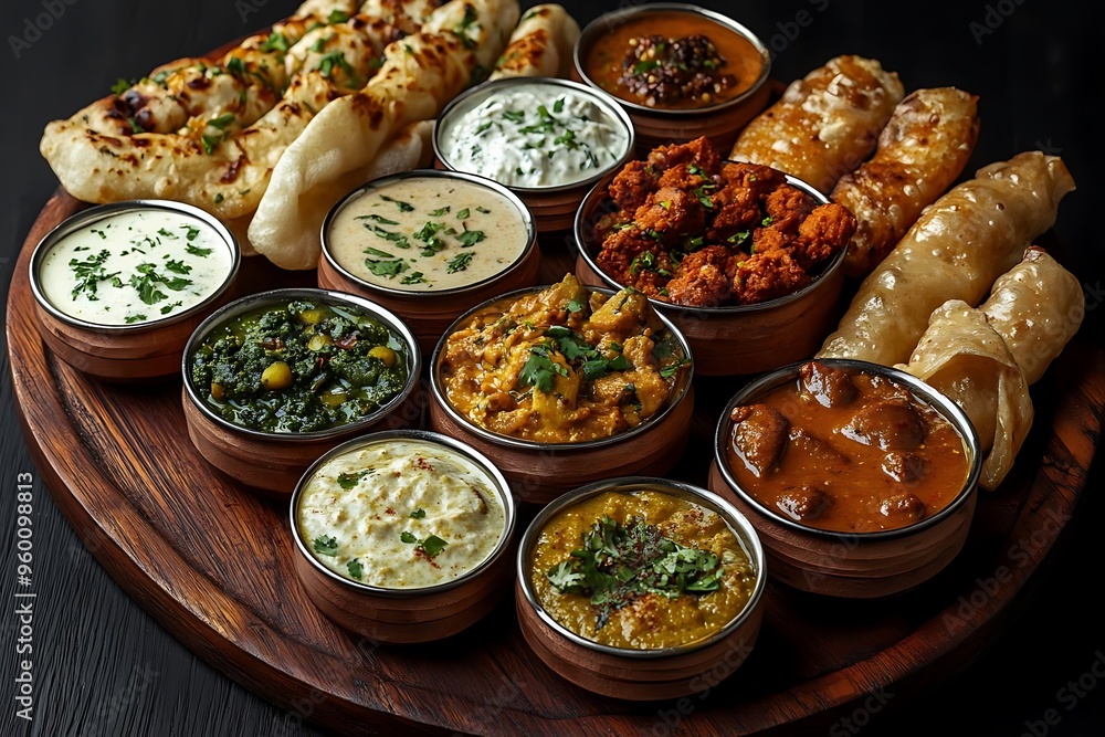 Indian Cuisine Photo: A Vibrant Thali Platter with Naan, Curries, and ...