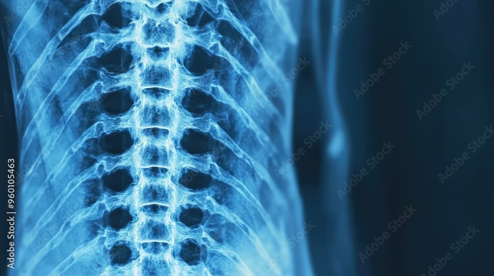 Detailed X-ray of fragile spine, bones showing signs of osteoporosis ...