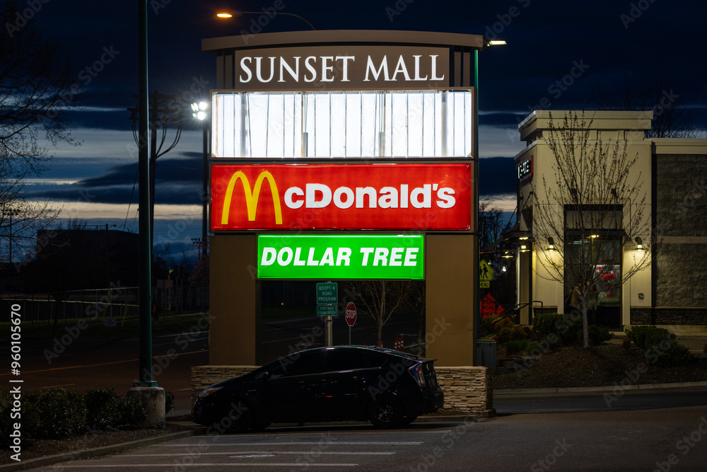 Beaverton, OR, USA - April 2, 2024 - McDonald's and Dollar Tree ...