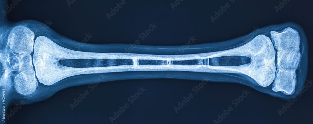 X-ray of a bone with visible weakness, deficiency points highlighted ...