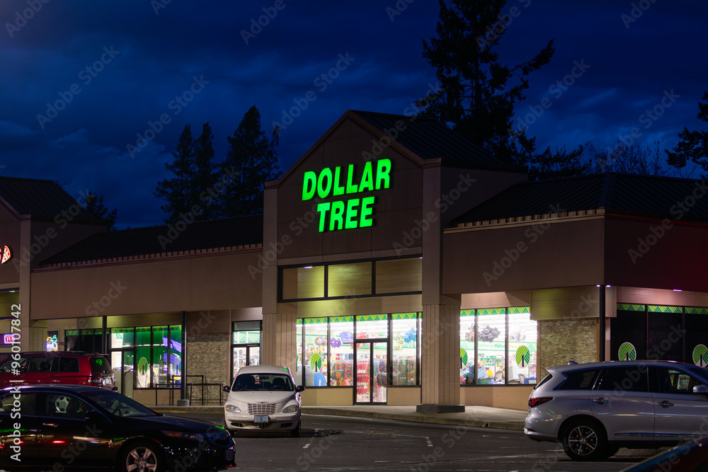 Beaverton, OR, USA - April 2, 2024 - Beautiful bright green illuminated ...