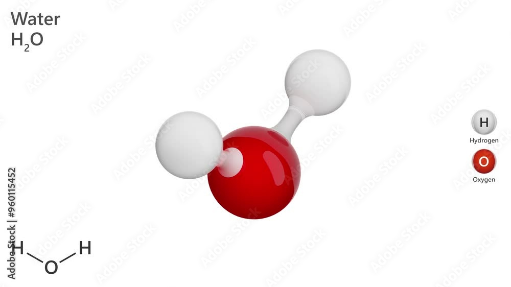 water molecule H2O animated 3D model. Water appears as a clear, non ...