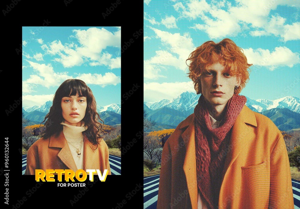 Vintage TV Collage Poster Photo Effect Mockup Stock Template | Adobe Stock