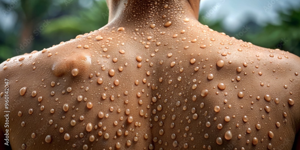 Shivering human skin with goosebumps and dry droplets on the surface ...