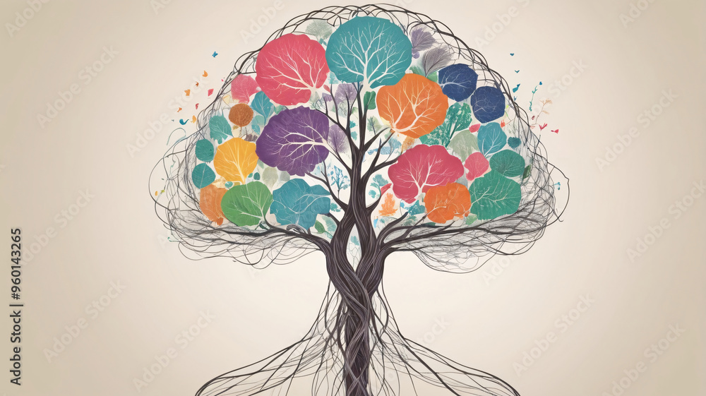 Human brain tree isolated on white background. Mental health concept ...