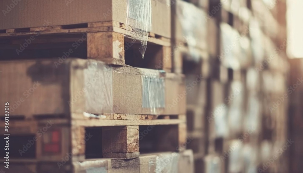 Efficient Logistics: Stacked Cardboard Boxes on Wooden Pallet. Creative ...