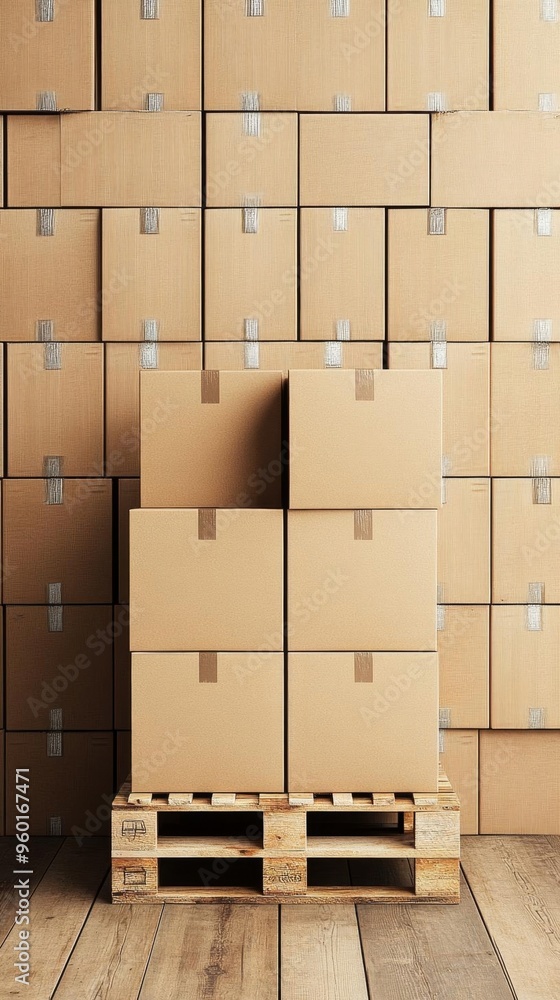 Efficient Logistics: Stacked Cardboard Boxes on Wooden Pallet. Creative ...