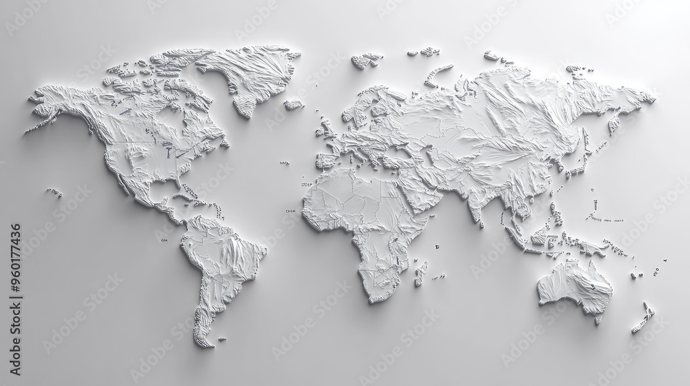 A crisp world map with clear landmasses and major countries outlined ...