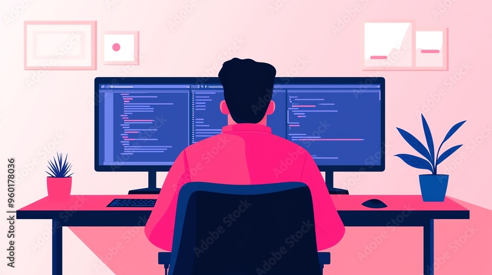 Programmer integrating API with website on a dual monitor setup ... Programmer integrating API with website on a dual monitor setup ...