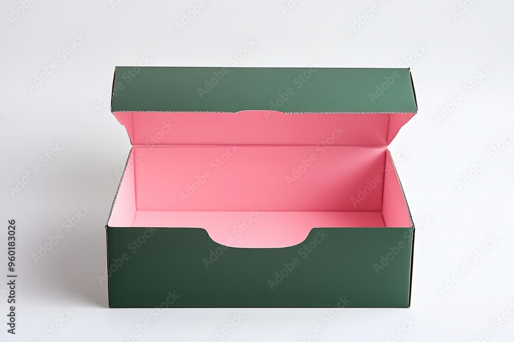 A plain cardboard box for packaging, the color is dark green and pink ...