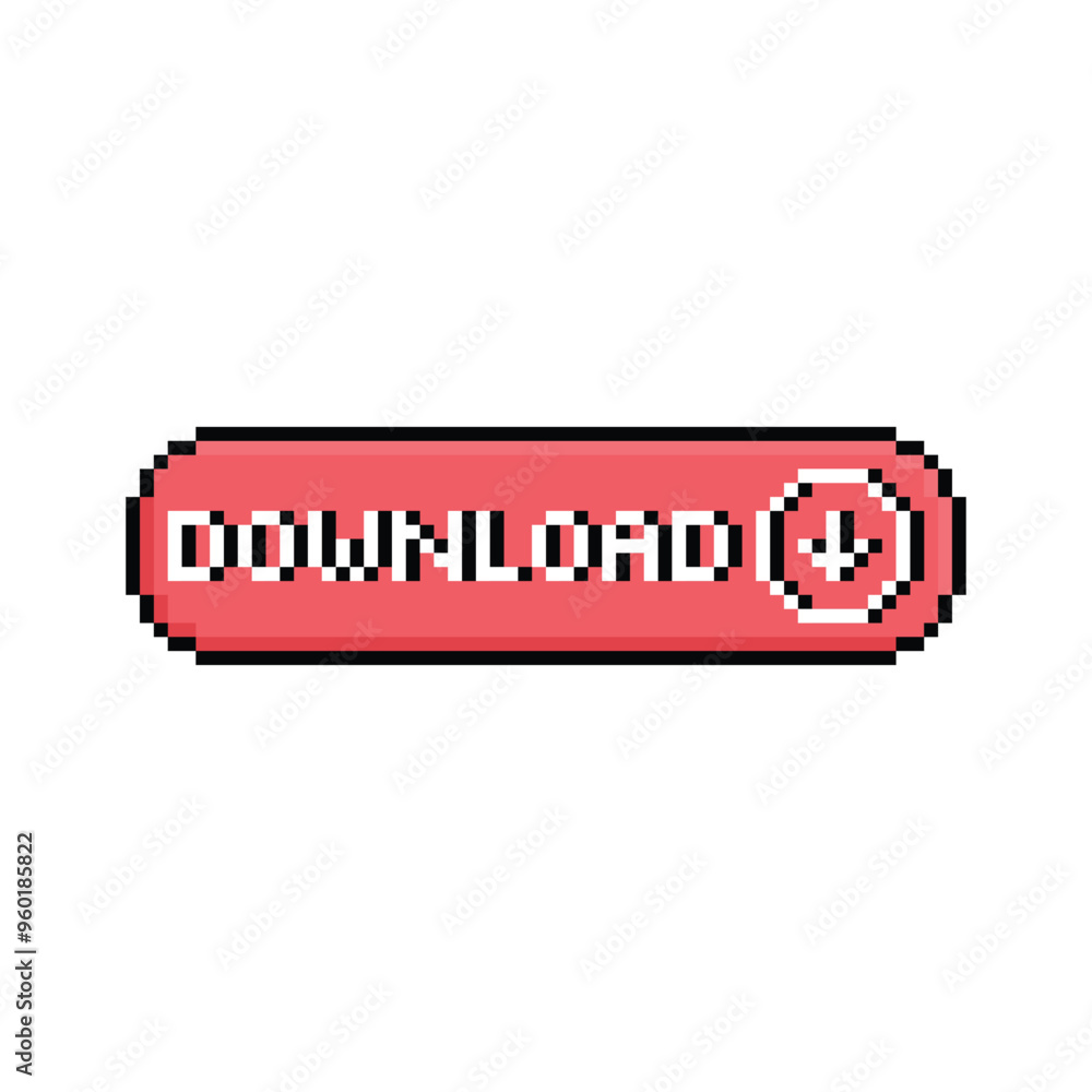 download button 8 bit text download Pixel art 8-bit for game Stock ...