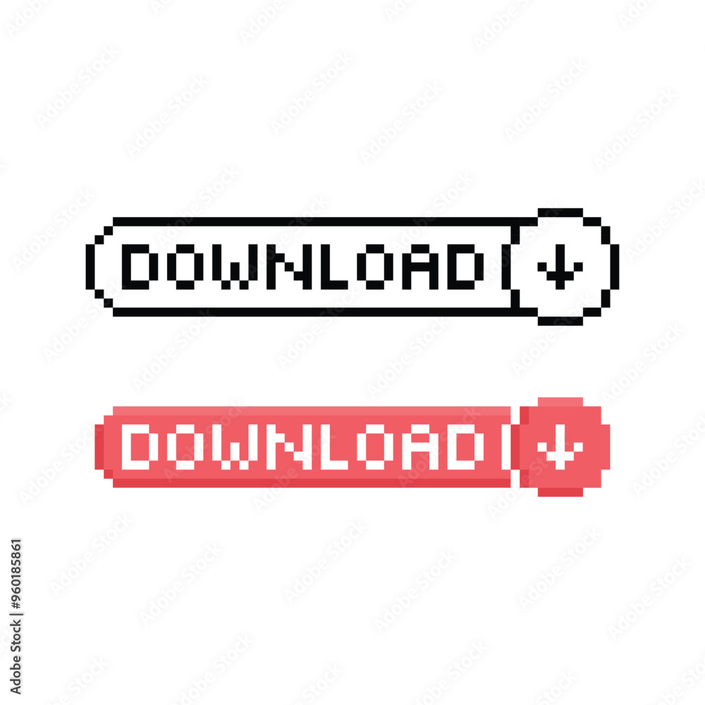download button 8 bit text download Pixel art 8-bit for game Stock ...