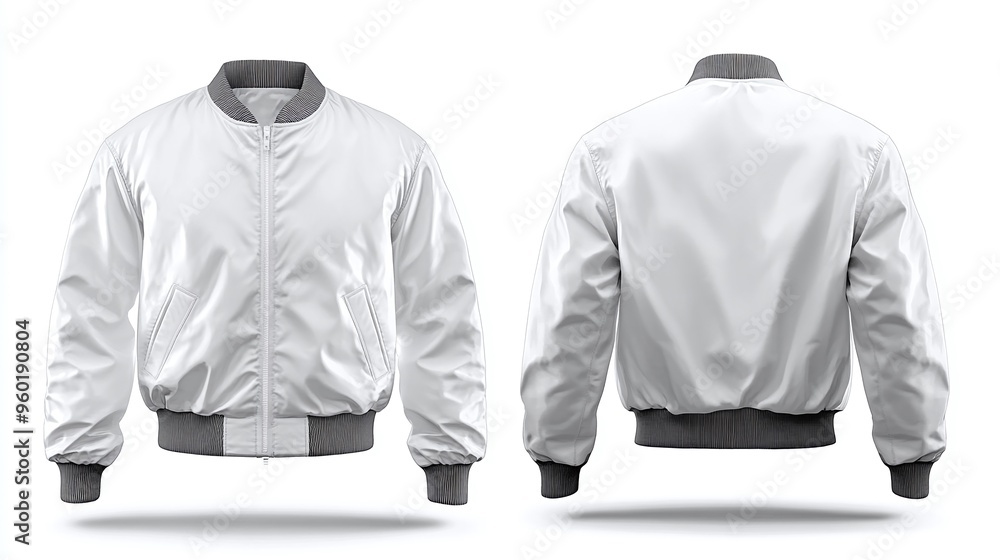 Isolated front and back view of a blank jacket bomber in white color ...