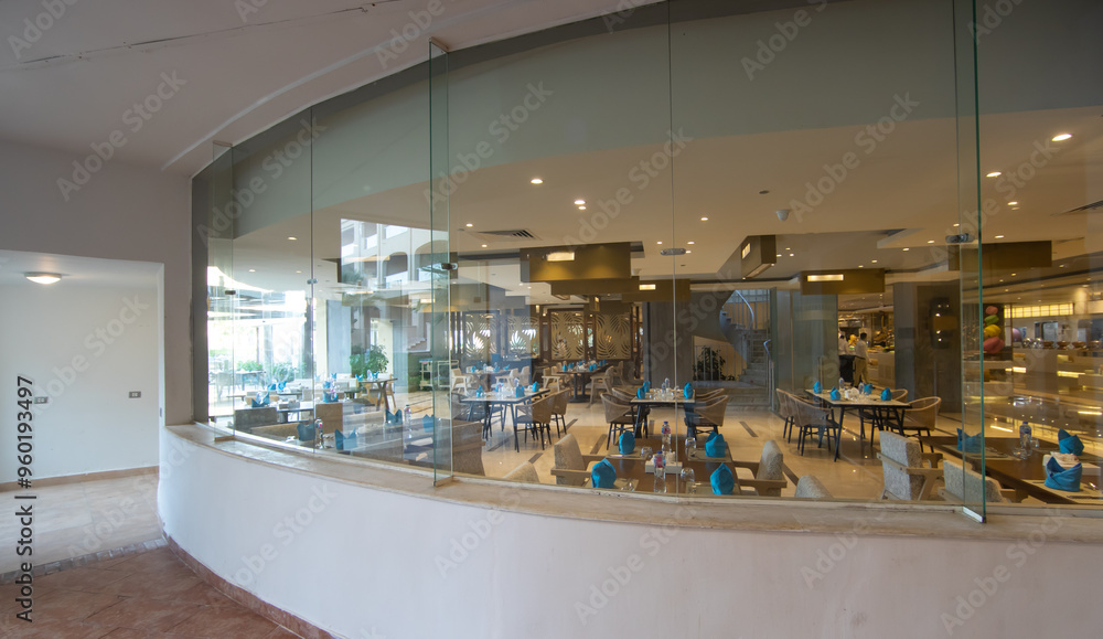 Egypt, Rixos Alamein, August 28, 2024: interior restaurant in a resort ...