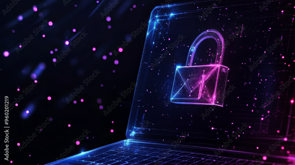 Vector illustration of a low poly lock on a laptop screen. The design ...