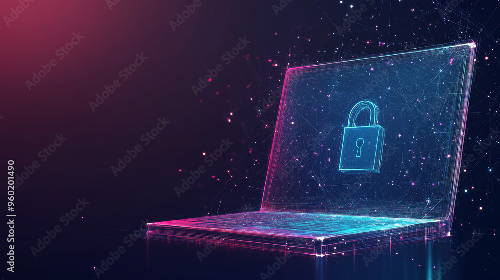 Vector illustration of a low poly lock on a laptop screen. The design ...