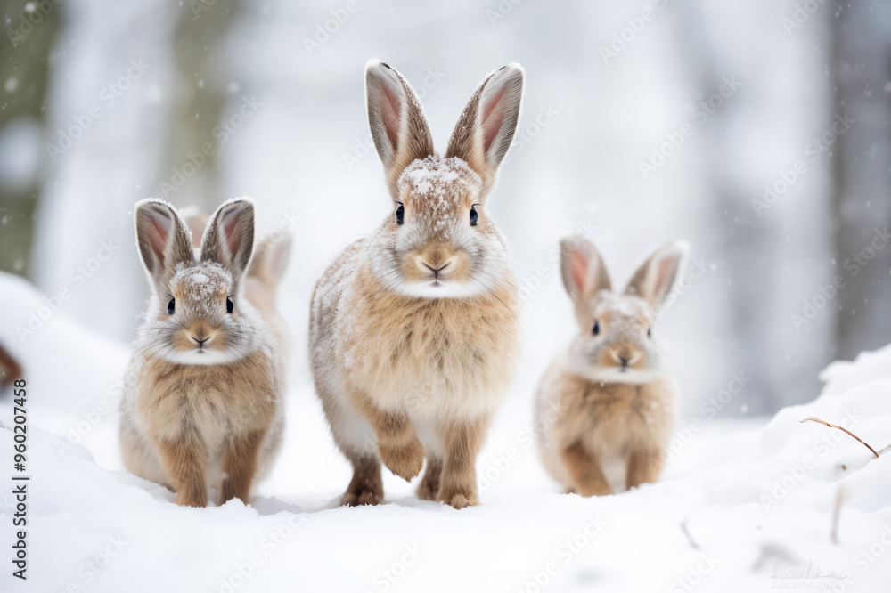 Rabbit Bunny Animal Family Wandering Calmly Peaceful In the Nature ...