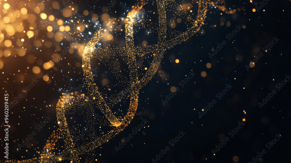 Vector illustration of a low poly DNA helix with a golden dust effect ...