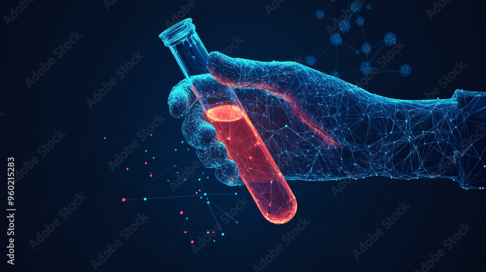 Vector illustration of a medicine-themed low poly wireframe banner. The ...