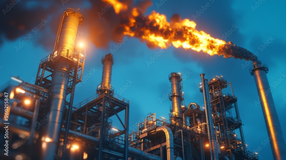 Detailed view gas flare stack refinery highlighting process burning ...