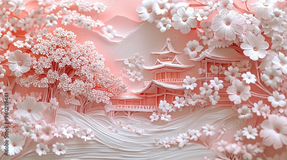 49. A 3D paper art representation of a Japanese cherry blossom festival ...