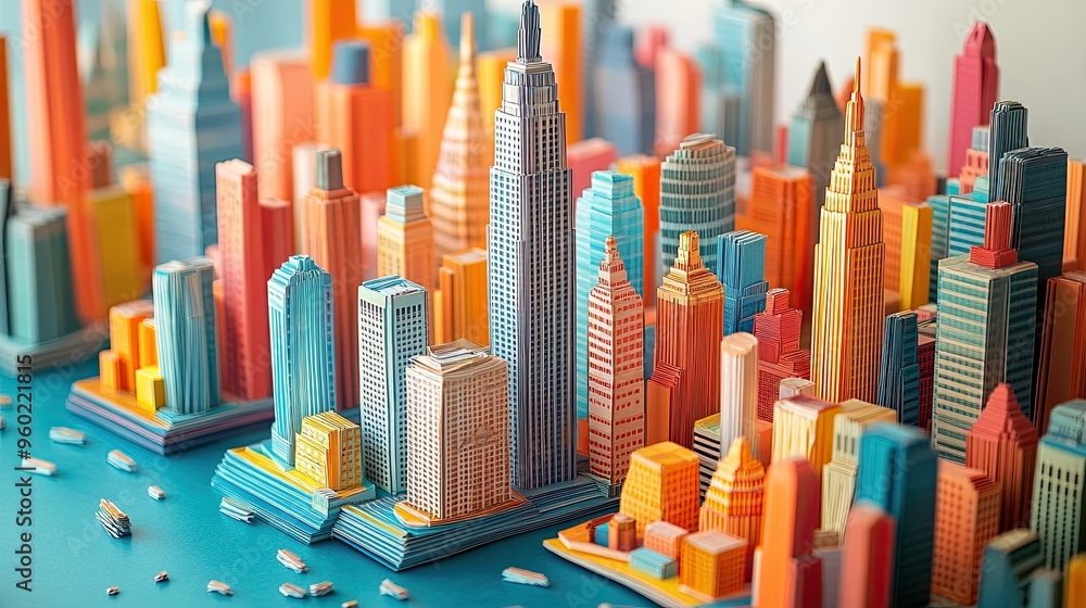 22. A 3D paper art creation with an American urban theme, showcasing ...