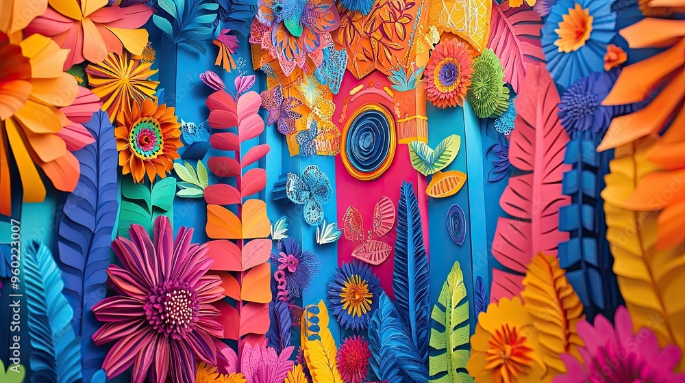 5. A 3D paper art depiction of Mexican style, featuring vibrant papel ...