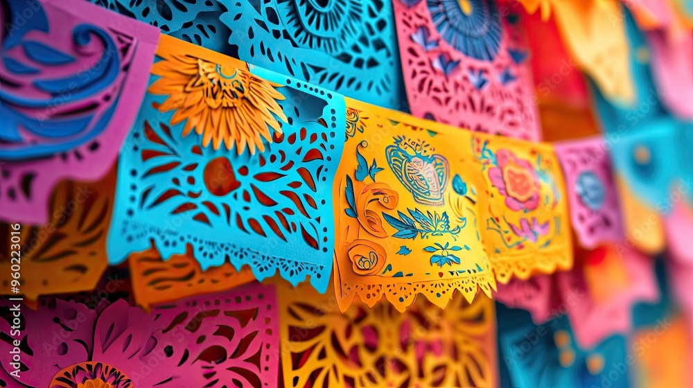 5. A 3D paper art depiction of Mexican style, featuring vibrant papel ...