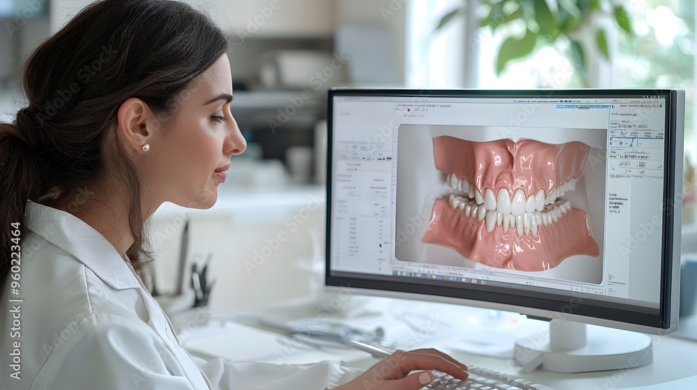 Dentist Reviewing 3D Digital Model of Teeth for Precision Treatment ...