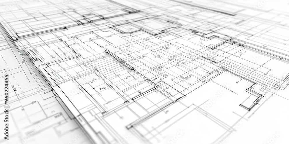 Detailed black-and-white architectural floor plan, featuring precise ...