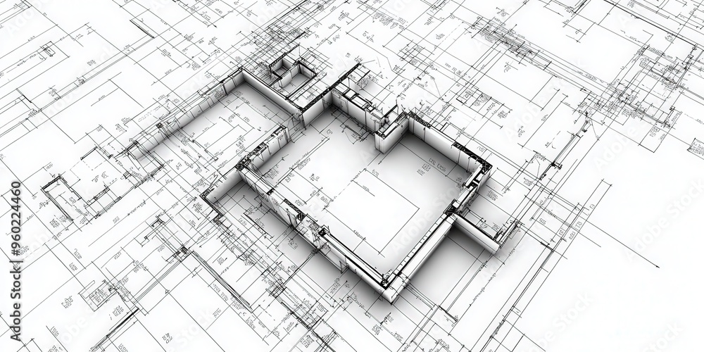 Detailed black-and-white architectural floor plan, featuring precise ...