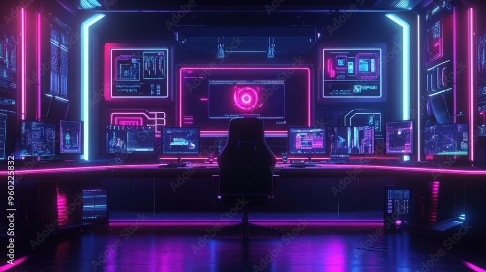Neon-themed interface for a live conference featuring esports players ...