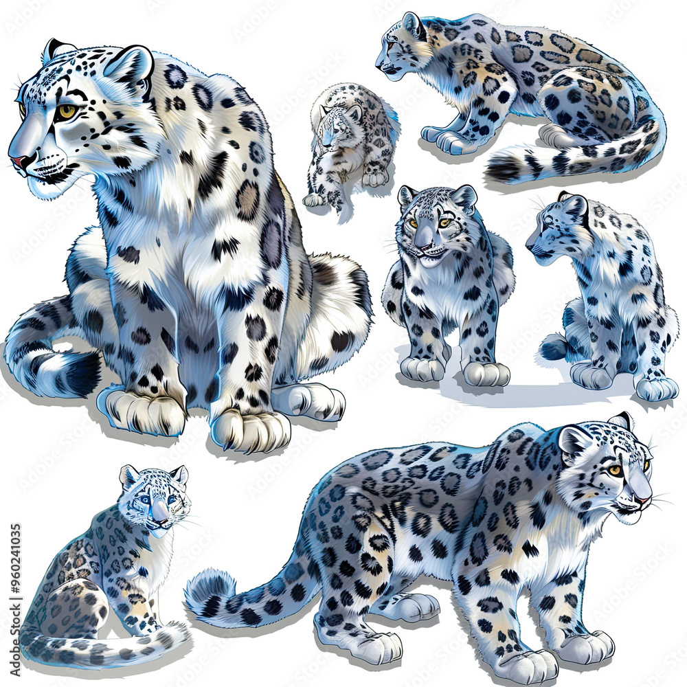 Beautiful Colored Stickers with Snow Leopard Design, Cute Wild Animal ...